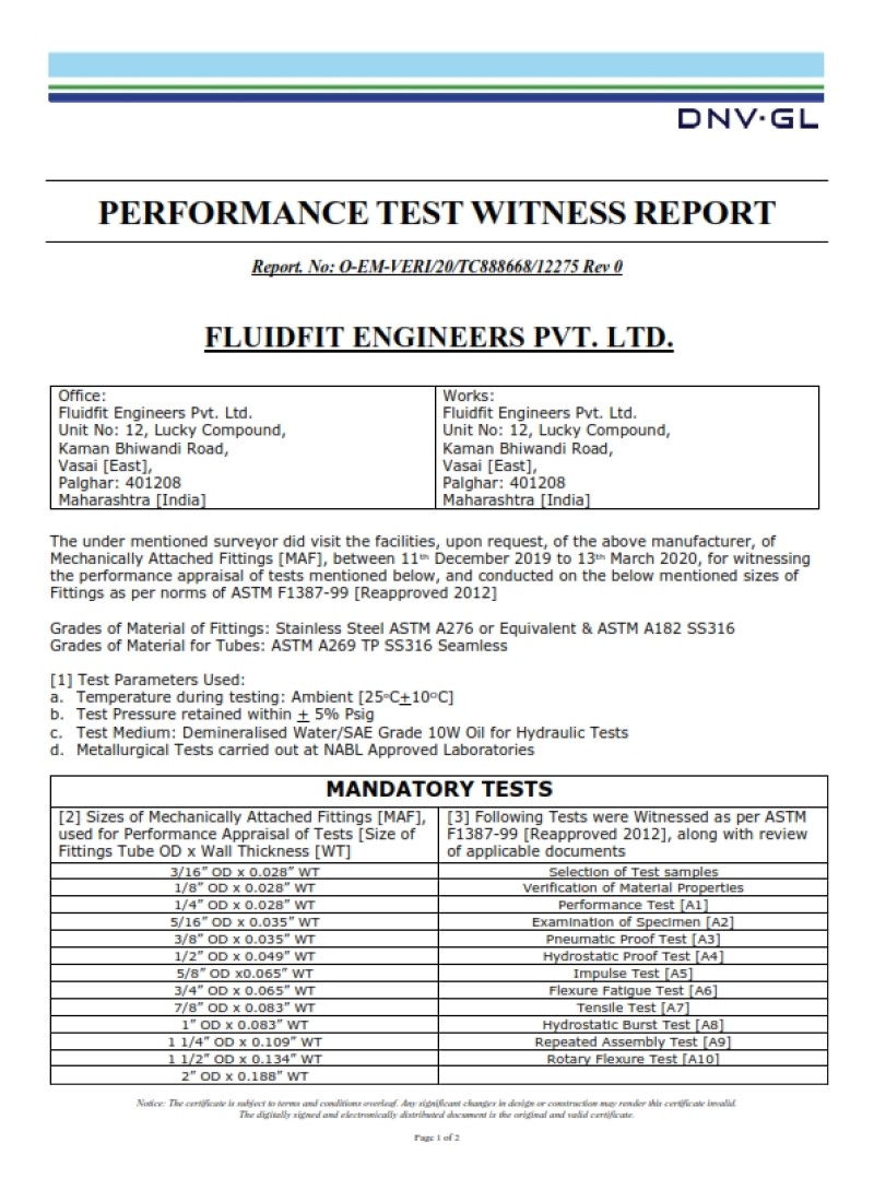 Fluidlok Certification