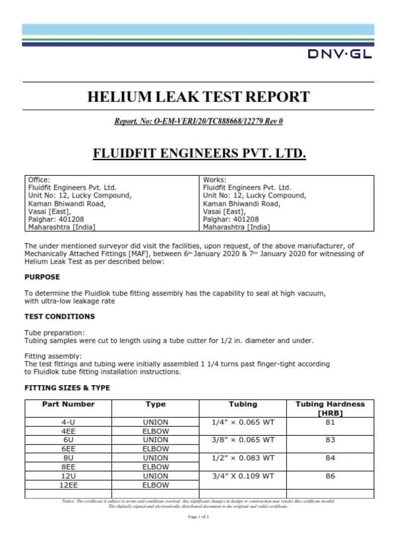 Fluidlok Certification